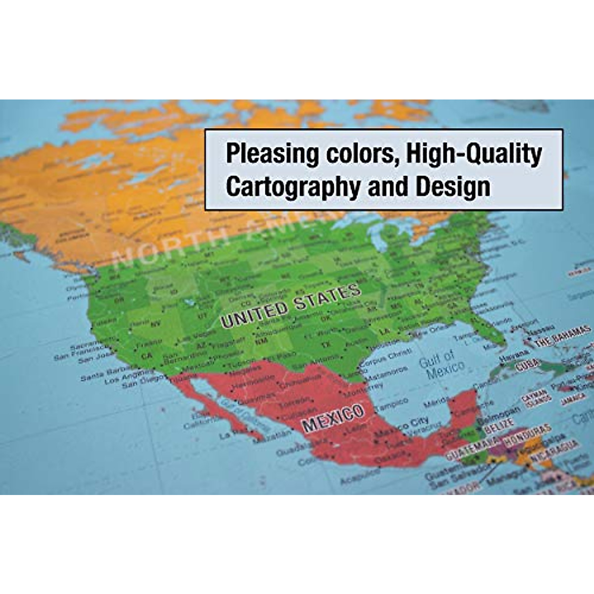 Laminated World Voyager Map Poster | Bright Style Map | Includes The Most Legible Location Labels | 36” x 24” | Shipped Rolled in a Tube, Not Folded | Great for The Home or Classroom