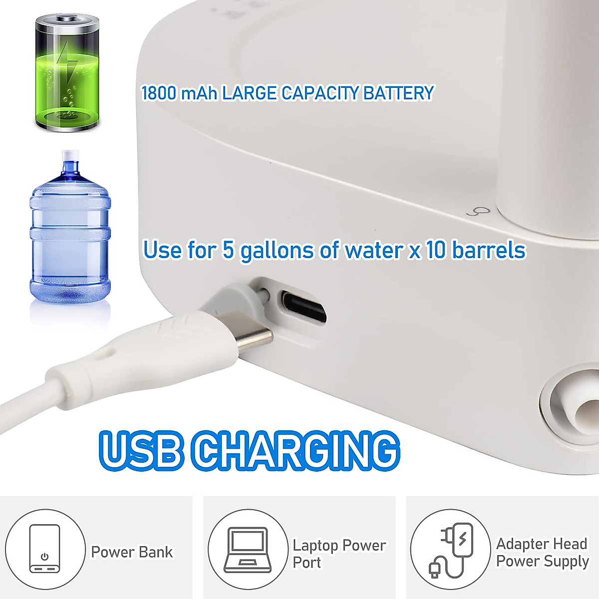 BABORUI Desktop Water Dispenser, 7 Quantitative Levels Electric Bedside Water Dispenser for 5 Gallon Bottle & Universal Bottle, Automatic Off Water Jug Dispenser with Jug Cap for Home, Office, Outdoor