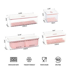 Storage Containers Fridge Organizer for Vegetable Fruit Veggie and Berry Refrigerator Organizer Bins with Lids Produce Saver 3 Packs Pink