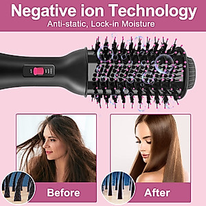 PERMODEL Hair Dryer Blow Dryer Brush, One-Step Ionic Volumizer, Professional Hot Air Brush with Titanium Barrel, Styler Tools for All Hair Types. (Black Pink)