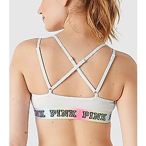 Victoria's Secret Pink Ultimate Strappy Sports Bra, Low Impact Bras for Women, Multi White, (S)