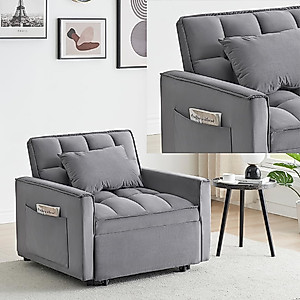 HomJoones Modern Convertible Futon Folding Sofa Bed, 3-in-1 Multi-Functional Sleeper Velvet Chair Bed, Adjustable Backrest into a Sofa Recliner for Living Room Bedroom Apartment Small Space (Grey)