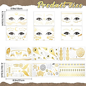 Coume 12 Sheets Gold Glitter Freckles Face Tattoo Henna Freckles Tattoos Sticker Set Mandala Flowers Fake Tattoo Stickers Waterproof Temporary Tattoos Stickers for Women Halloween Party Costume Makeup