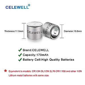 CELEWELL 6 Pack DL1/3N CR1/3N 3V Lithium Battery 170mAh【7-Year Warranty】