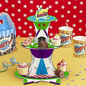 2 Set 3-Tier Story Cupcake Stand Cartoon Story Birthday Party Supplies Cartoon Cupcake Holder Cardboard Cupcake Dessert Tower Story Baby Shower Party Decorations Favors for Kids