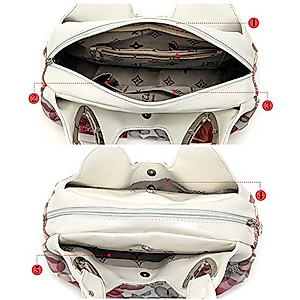 Panzexin Handbag For Ladies, Fashion Print Floral Bag Top Handle Handbags For Women (White&Fantasy Blue)