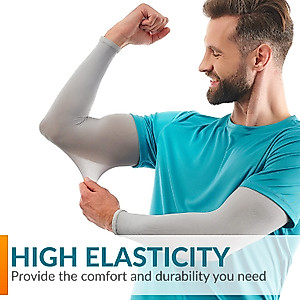 KEMFORD Arm Sleeves for Men and Women – 8 mmHg Light Compression – 1 Pair – Sun Protection – Cooling UPF 50 Compression – Basketball Running