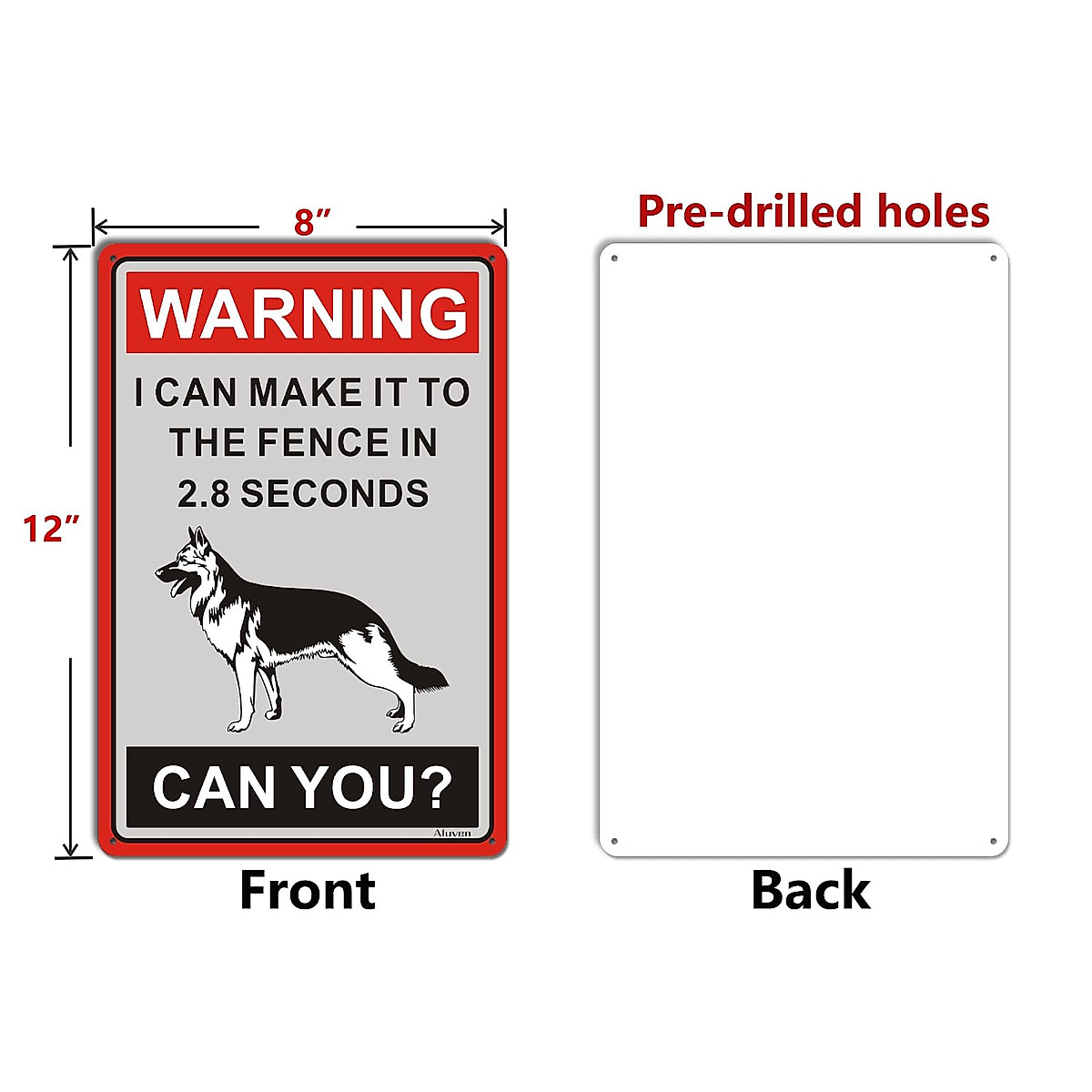 Beware Of Dogs Sign For Fence German Shepherd Sign Warning I Can Make It to The Fence in 2.8 Sec. Sign Metal 12" x 8" Dog On Premises Signs Dog Warning Signs Reflective Rust Aluminum Outdoor 2 Pack