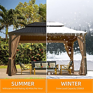 Evedy 10' X 12' Hardtop Gazebo Outdoor Aluminum Gazebos Grill with Galvanized Steel Double Canopy for Patios Deck Backyard,Curtains&Netting