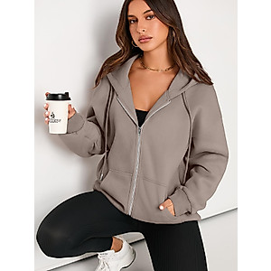 EFAN Women Zip Up Hoodies Oversized Sweatshirt Jacket 2025 Fall Fleece Cute Pullover Hooded Tops Teen Girls Casual Loose Fit Y2k Trendy Fashion Gym Clothes Outfits Nutmeg S