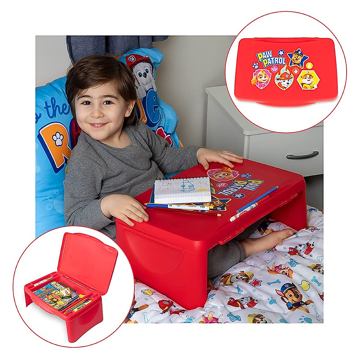 Paw Patrol Kids Lap Desk with Storage - Folding Lid and Collapsible Design - Portable for Travel or use in Bed at Home - Great for Writing, Reading or Other School Activities
