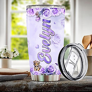 WONWIX Personalized Tiger Coffee Mug For Women, Travel Drinking Cups Tigers Gifts For Mom, Ladies, Daughter, Birthday Christmas Valentine Mothers Day 20oz Stainless Steel Tumblers With Lid