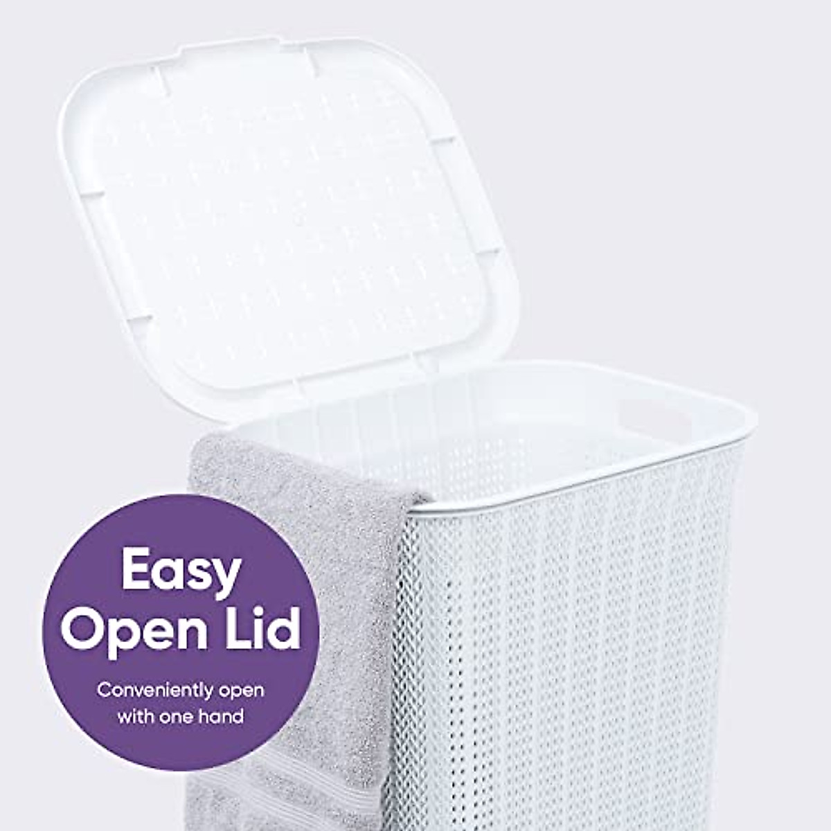 Wicker Laundry Hamper With Lid 50 Liter - White Laundry Basket 1.40 Bushel Durable Bin With Cutout Handles - Easy Storage Dirty Cloths in Washroom Bathroom, Or Bedroom. By Superio