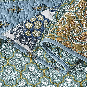 NEWLAKE Cotton Quilted Throw Blanket for Bed Couch Sofa, Reversible Matelasse Blanket with Real Stitched Embroidery,Green Farmhouse Garden,60X78 Inch