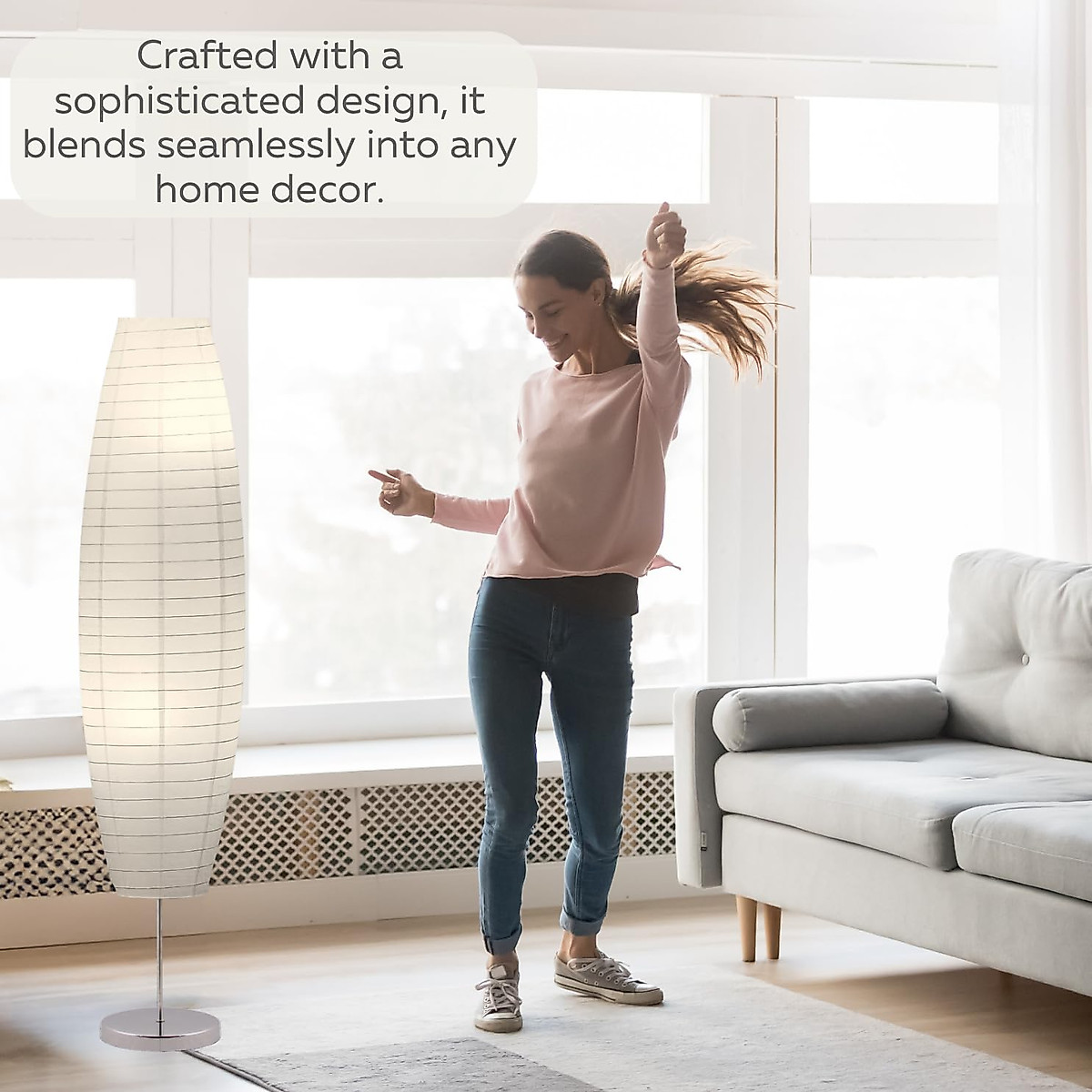 LIGHTACCENTS Diploma Paper Floor Lamp Set of 2 Paper Lamps - Rice Paper Floor Lamps - Paper Floor Lamps for Living Room Fits in Modern Room Decor 50 Inches Tall (Set of 2)