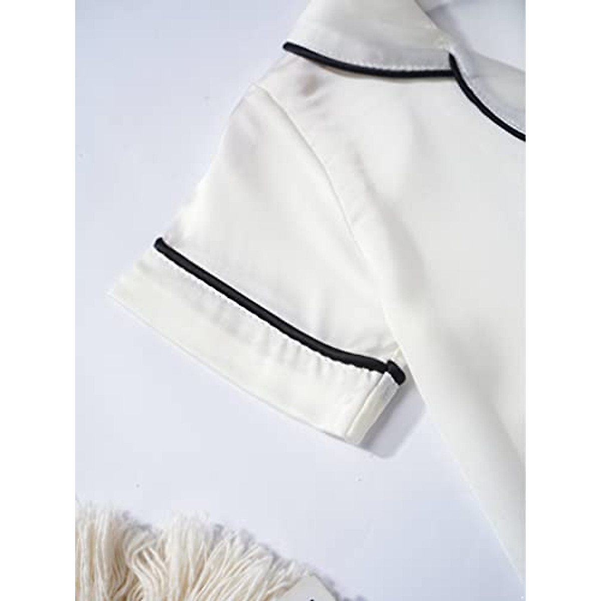 zdhoor 2Pcs Satin Silk PJs Sleepwear Infant Baby Boys Girls Pajama Set Cute Cartoon Shirt Tops with Pants Set White 6-12 Months