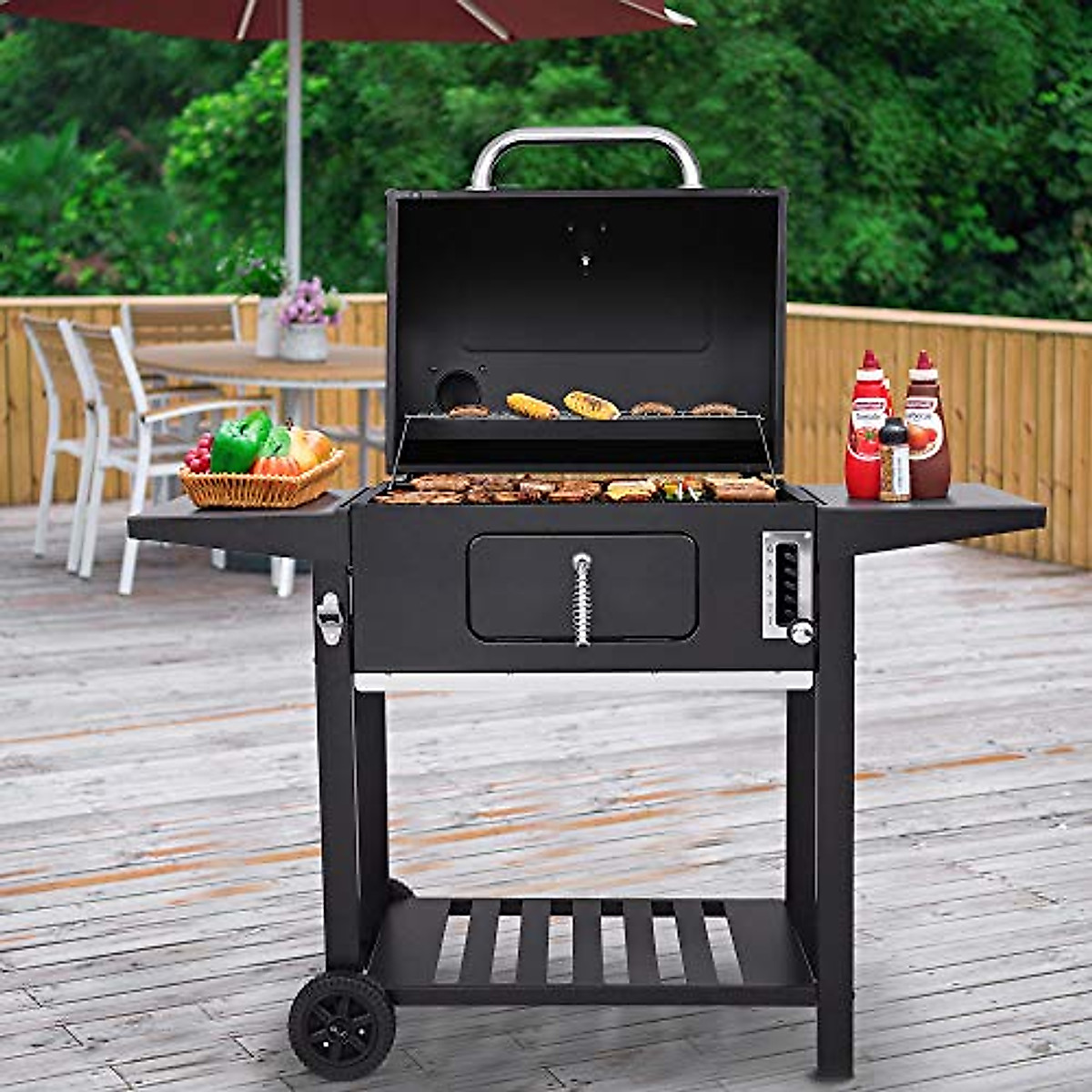 Royal Gourmet CD1824AX 24-Inch Charcoal Grill Outdoor BBQ Smoker Picnic Camping Patio Backyard Cooking, Black