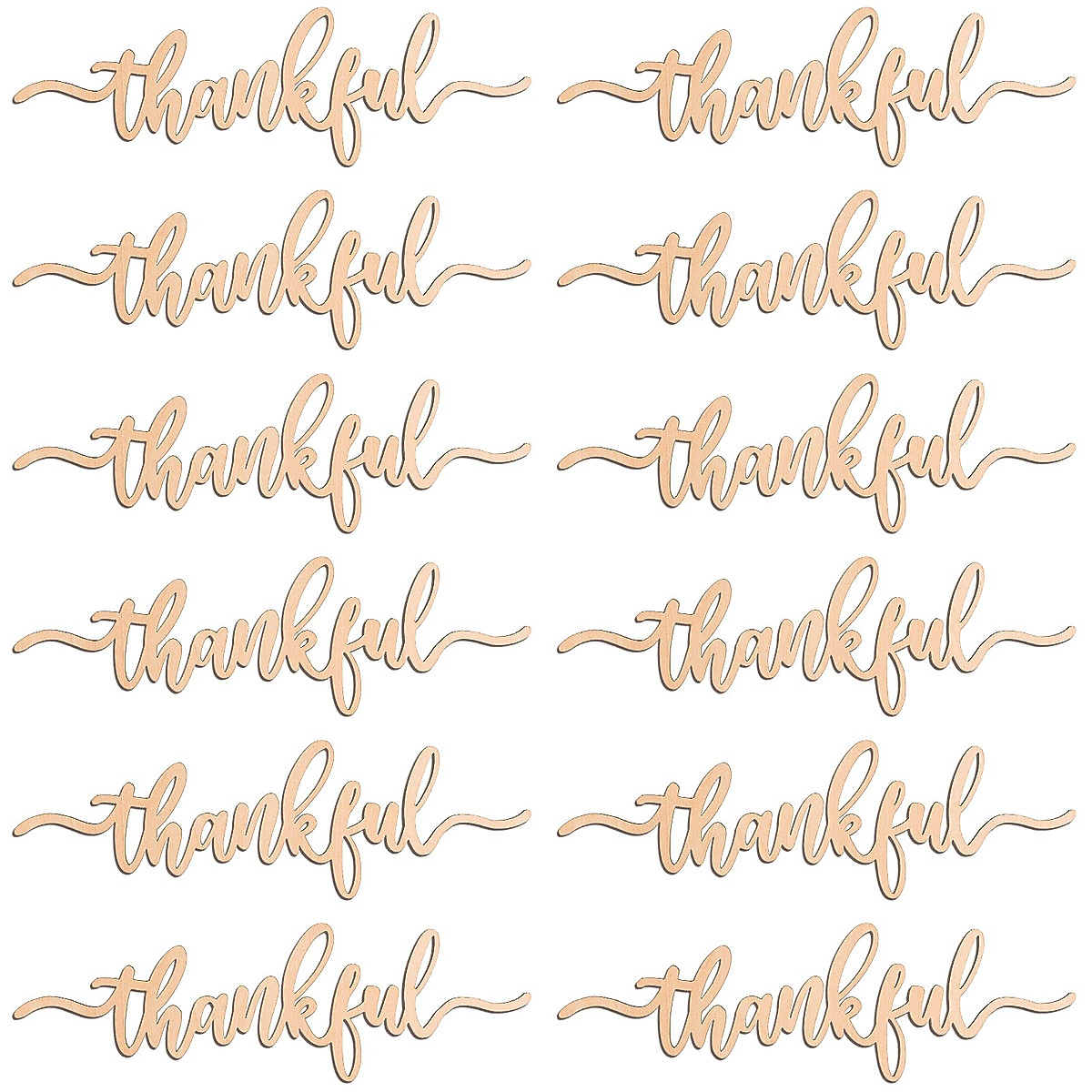 PARBEE 12PCS Thanksgiving Place Cards Thankful Wood Signs Fall Dining Table Plate Ornament Farmhouse Home Table Setting Decor - Thankful