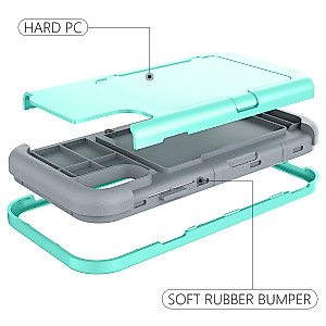 WeLoveCase iPhone XR Wallet Case Defender Wallet Design with Card Holder and Hidden Back Mirror Three Layer Heavy Duty Protection Shockproof All-Round Armor Protective Case for iPhone XR Mint Green