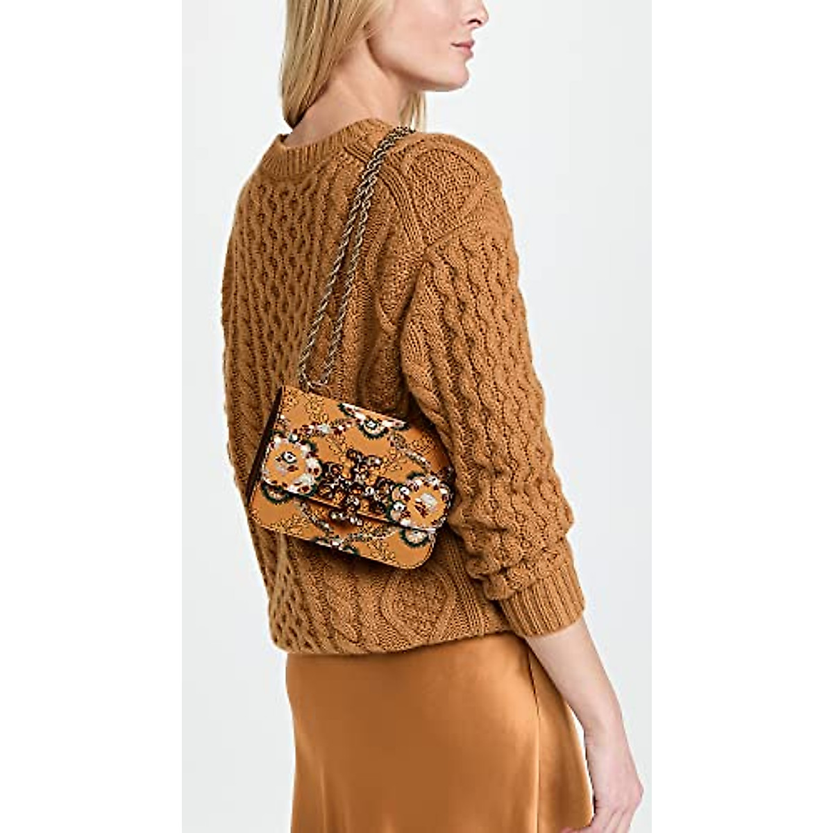 Tory Burch Women's Eleanor Brocade Small Shoulder Bag, Sunset Bonfire, Orange, Floral, One Size