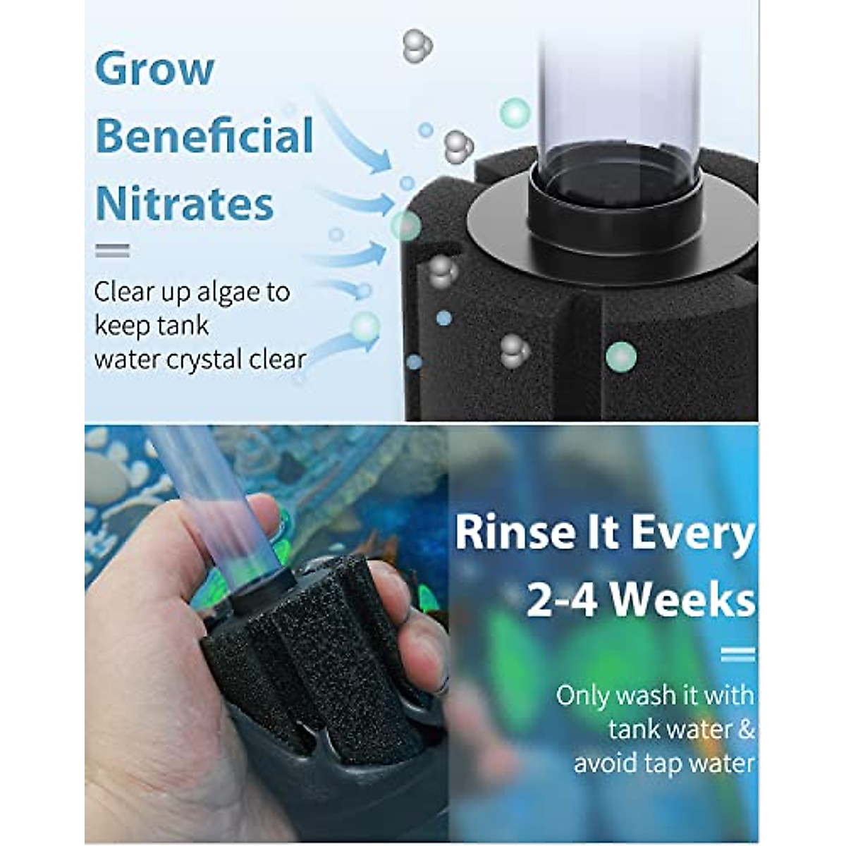 Pawfly Mini Aquarium Air Pump 15 GPH Quiet Oxygen Aerator Pump with Bracket Airline Tubing Bio Sponge Filter Air Stone Control Valve and Check Valve for 3-20 Gallon Nano Fish Tanks and Buckets