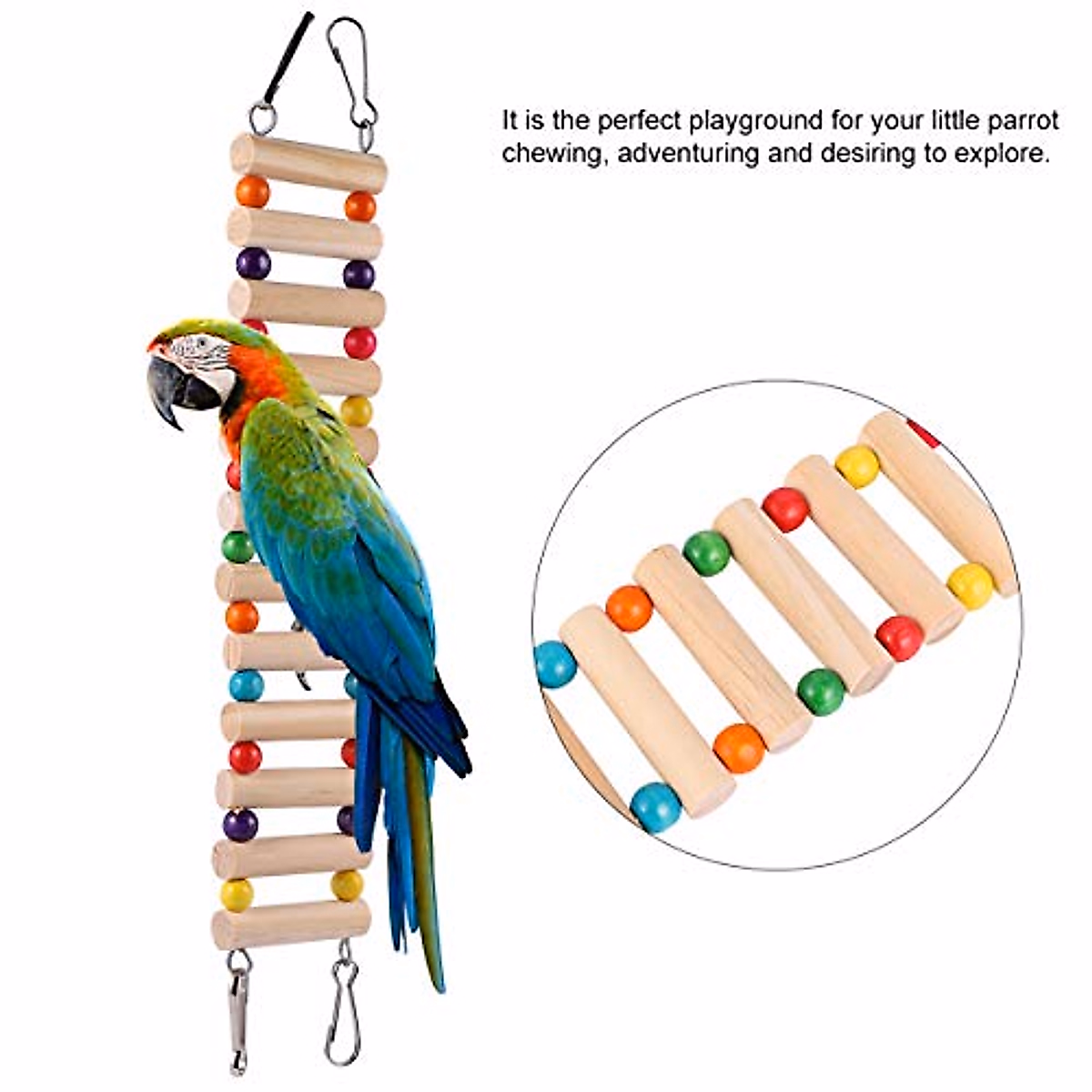 POPETPOP Bunny Toys Bird Ladder Parrot Toys - Natural Wood Step Ladder Swing Bridge for Pet Hamster Parakeet Trainning Playing Birds Cage Accessories Rabbit Toys