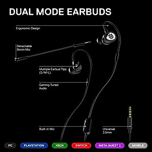 SteelSeries Tusq in-Ear Mobile Gaming Headset – Dual Microphone with Detachable Boom Mic – Ergonomic Suspension Design Earphones – for Mobile