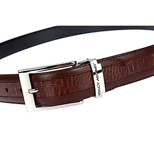 Stacy Adams 6-203 Smooth Grain Leather with Croco Embossed Center Detail Mens Adjustable Belt, Polished Nickel Buckle (Cognac)