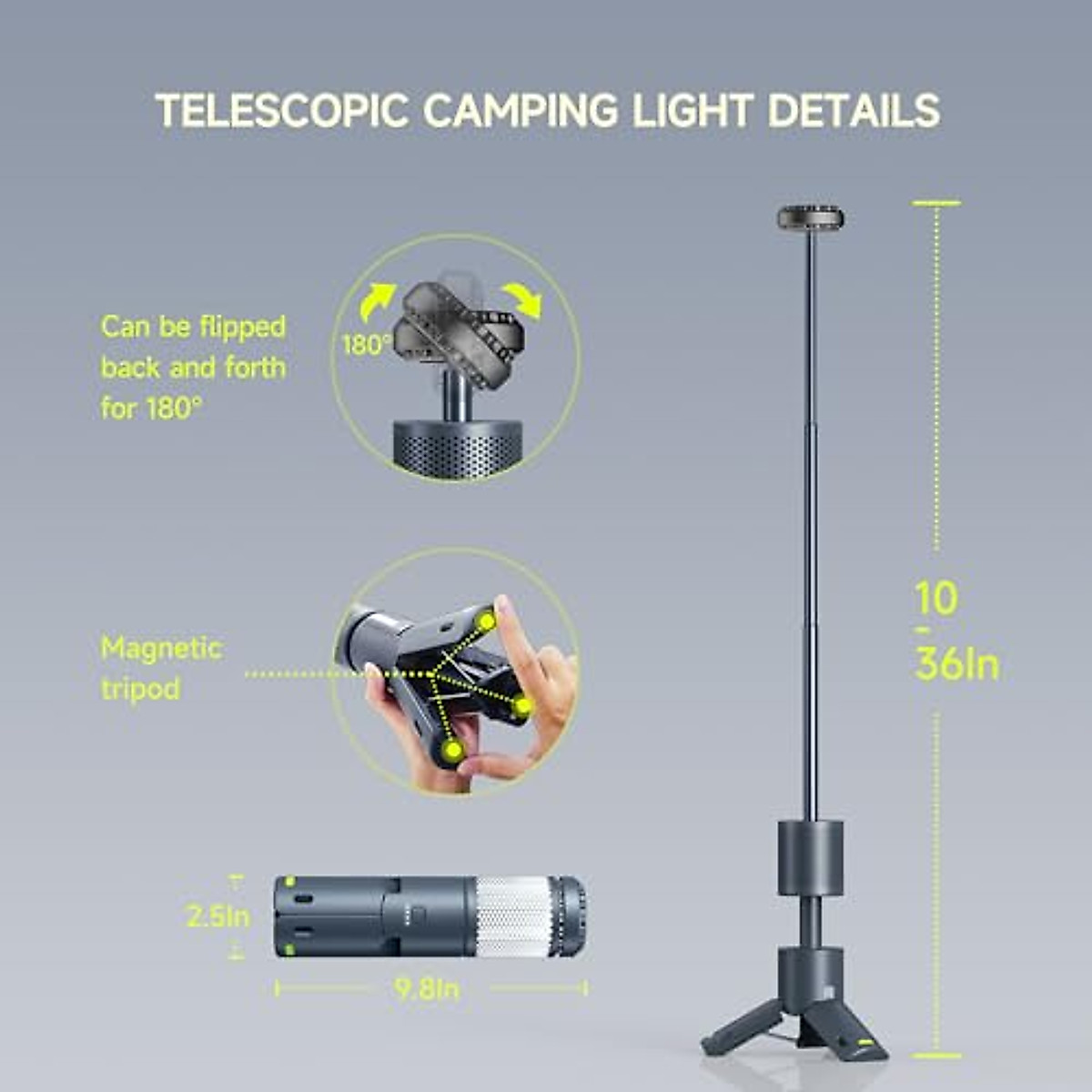 Camping Lantern Rechargeable - Multifunction LED Lantern Battery Powered 10000mAh- Portable Camping Lamp and Flashlight - Telescoping Camp Lights for Hiking,Camping,Emergency Lighting Black