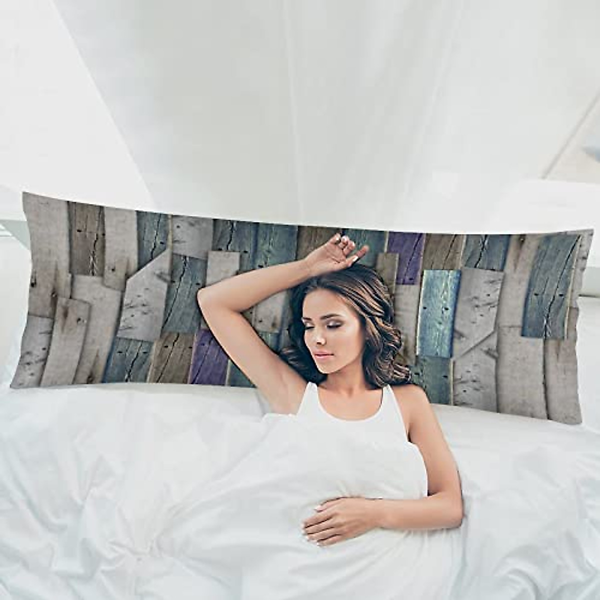 Body Pillow Cover,Depositphotos Rustic Wooden Board Blue Grey Grunge Planks Printed Long Pillow Cases Protector with Zipper Decor Soft Large Covers Cushion for Beding,Couch,Sofa,Home Gift 20"x54"