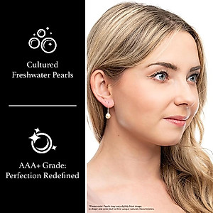 Splendid Pearls 925 Sterling Silver 8mm Genuine Pearls Freshwater Cultured Lever-back Dangling Earrings for Women (Pink)