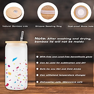 VACVOU 25 Pack 16oz Frosted Sublimation Beer Can Glass with Bamboo Lids and Straw,Glass Cups, Beer Glasses, Iced Coffee Glasses Reusable Drinking Glasses,DIY Gift(Frosted)