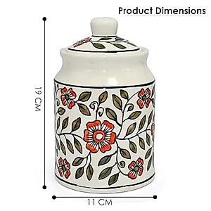 Amoorcart Ceramic Jars and Containers with Lid for Kitchen - Hand painted - Pack of 1-17cm height - (NON AIRTIGHT) - Red Green Floral