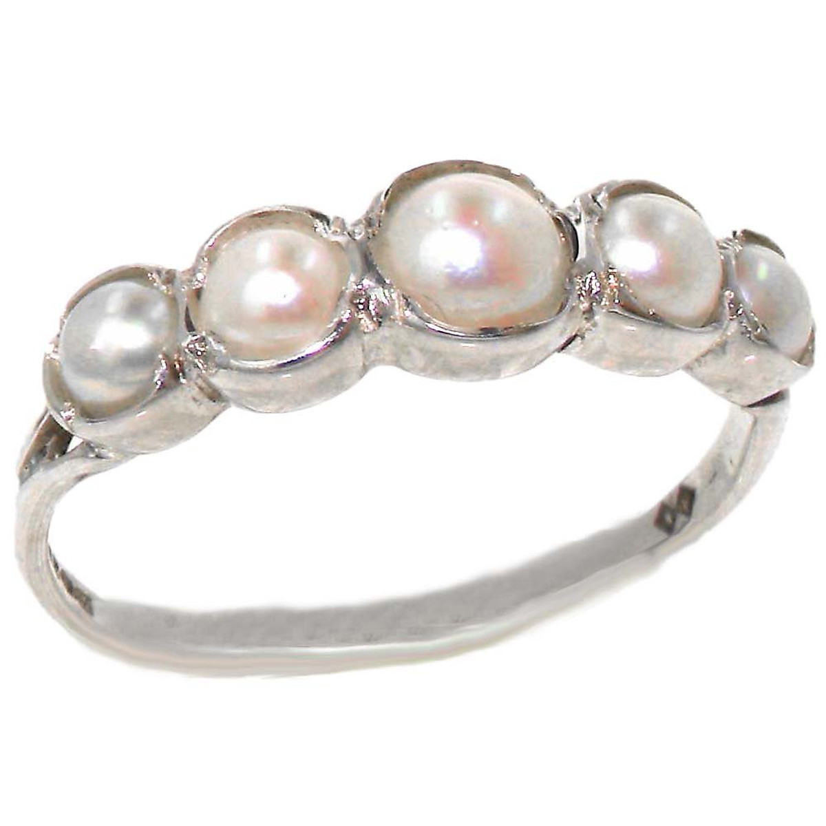 LetsBuyGold 925 Sterling Silver Cultured Pearl Womens Band Ring - Sizes 4 to 12 Available