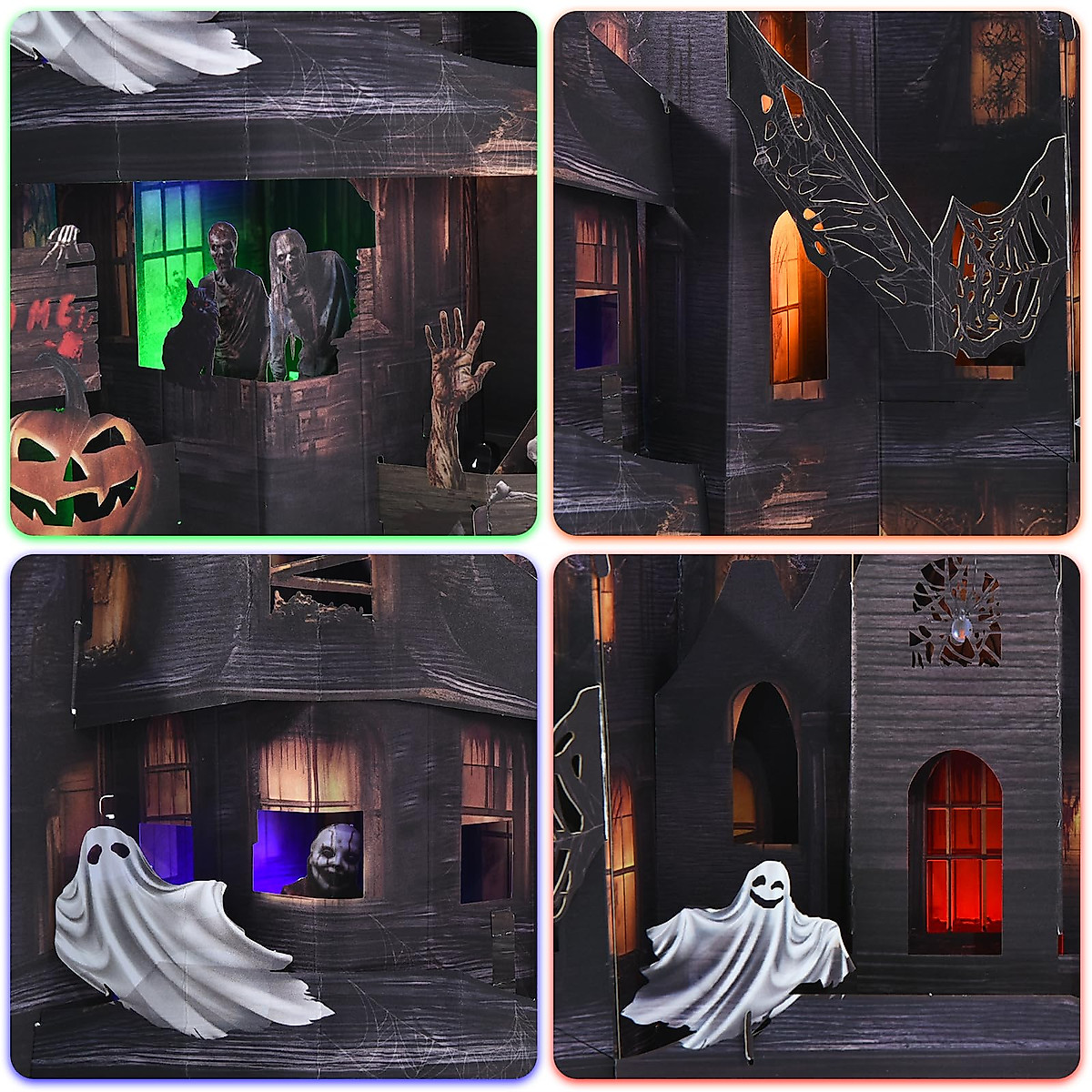 VIVIKEN Pop Up Halloween Card, 3D Jumbo Paper Halloween Spooky Castle Decoration Card with Lights and Music Includes Envelop and Note Card-Accordion Haunted House-Big Size