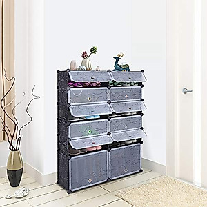 LIKOVSCI 24 Pairs Plastic DIY Shoe Rack, 12 Cubes Portable Shoe Shelves, Modular Shoe Storage Organizer Units, Space Saving Closet Cabinet with Doors for Bedroom Living Room Entryway Hallway