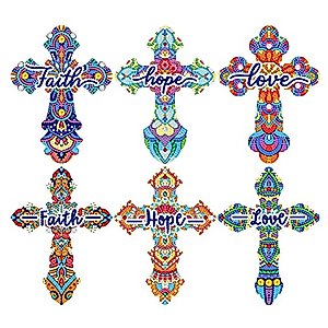 6pcs Cross Diamond Painting Bookmarks with Tassel Crystal Acrylic Diamond Art Bookmarks Rhinestone Diamond Drawing Bookmarks for Adults Kids Home Office School Gift Graduation Birthday Reading Faith