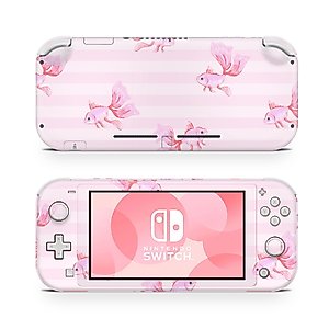 ZOOMHITSKINS Pink Switch Lite Accessories, Compatible for Switch Lite Pink Skin, Sweet Cute Fish Sushi Ocean Oriental Lines Orient Gold Kawaii, 3M Vinyl, Durable & Fit, Made in The USA