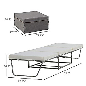 HOMCOM 2-in-1 Convertible Guest Sleeper Bed, Foldable Ottoman with Thick Padded Foam for Small Room, Living Room, Gray