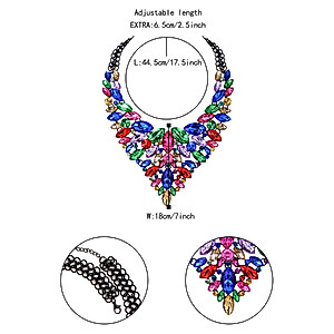 Flyonce Rhinestone Chunky Collar Necklace, Multicolor Crystal Costume Statement Jewelry for Women