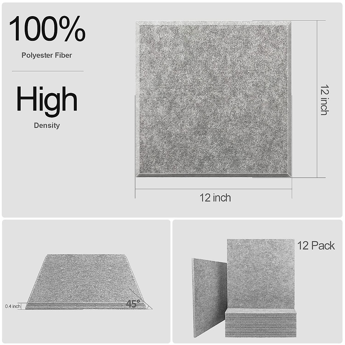 JBER Professional Acoustic Foam Panels, Sound Proof Padding Soundproofing Absorption Panel, 12" x 12" x 0.4" High Density Beveled Edge Wall Tiles for Acoustic Treatment,(12P Dark Blue)