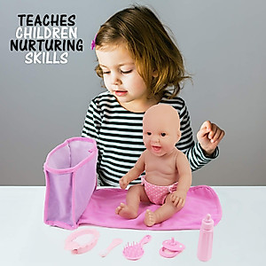 Click N' Play Baby Girl Doll 14” with Caring Accessory Set, Pink