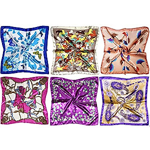 LilMents 12 Mixed Designs Small Square Satin Womens Neck Head Scarf Scarves Bundle Lot Set (Set I)