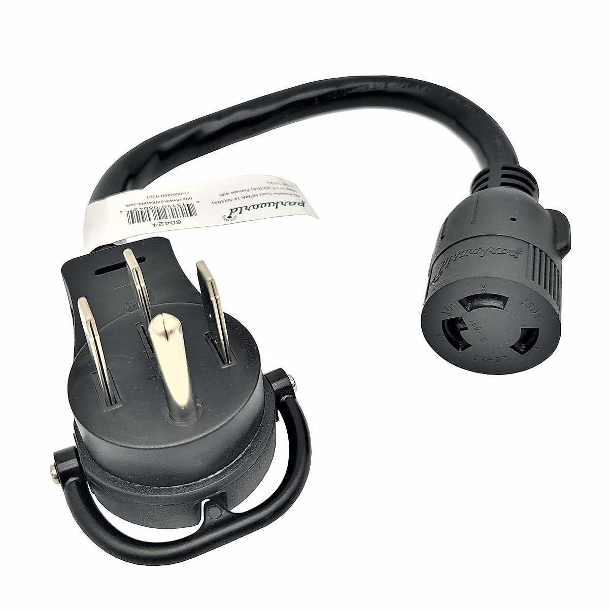 Parkworld 60424 RV Adapter Cord 50 Amp 14-50P Male Right Angle to 30 Amp L6-30R Locking Connector Female (1.5FT)