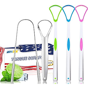 Tongue Scraper Cleaner for Adults Kids, 5 Pack 100% BPA Free Fresher Tongue Tools, Bad Breath Remove Reusable Stainless Steel Tounge Scrapper Set