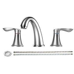 Bathroom Faucet, 8 Inch Bathroom Faucets for Sink 3 Hole, Widespread Brushed Nickel Bathroom Faucet with Pop up Drain and cUPC Lead-Free Hose(Brushed Nickel)