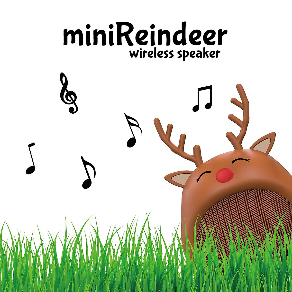 THEA Mini Portable Cute Wireless Bluetooth Reindeer Speaker with Silicone Antlers, Built in Microphone, 33 ft Connection Range,6 Hr Battery Life Travel Size, Dual Connection Feature (Brown)