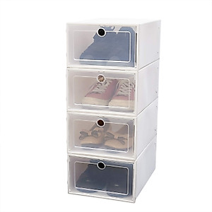 Flhonudi 24 Pack Shoe Storage Boxes Shoe Boxes with Door Shoe Plastic Stackable Shoe Organizer Boxes Multifunctional Sneaker Organizer Drop Front Shoe Box Easy Assembly