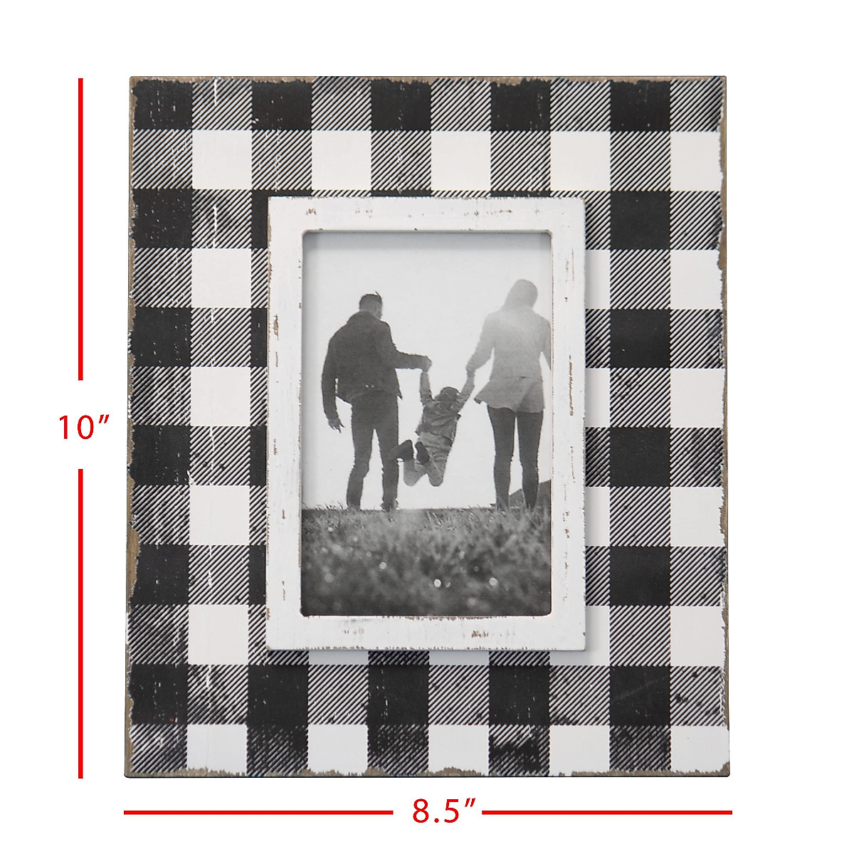 Foreside Home & Garden White Buffalo Plaid 4x6 Inch Wood Decorative Picture Frame