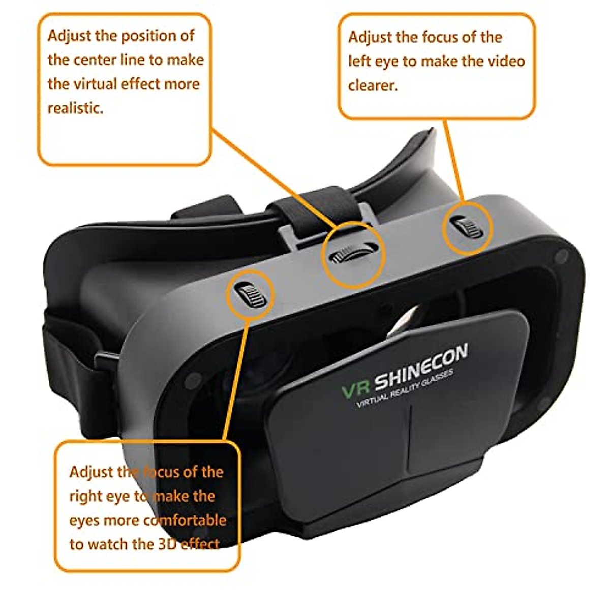 UYGHHK VR Headsets, Virtual Reality Game Movie Goggles for iPhone & Android System 4.7-7.2 inch Smartphone Adjustable 3D VR Glasses with Controller